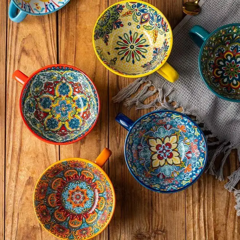 Bohemian Ceramic Breakfast Cup High Appearance Level Oatmeal Cup Large ...