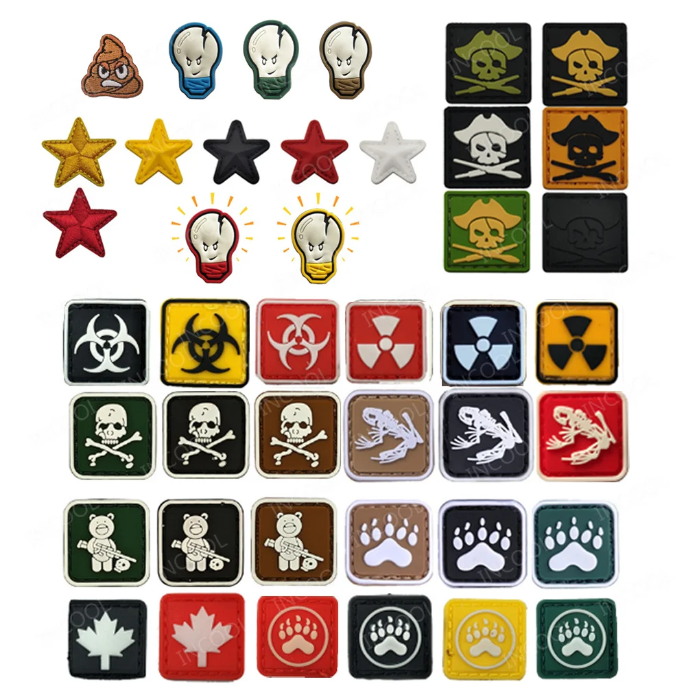 Mini Size PVC Small Patch Maple Leaf Pirate Skull Bear Frog Radiation ...