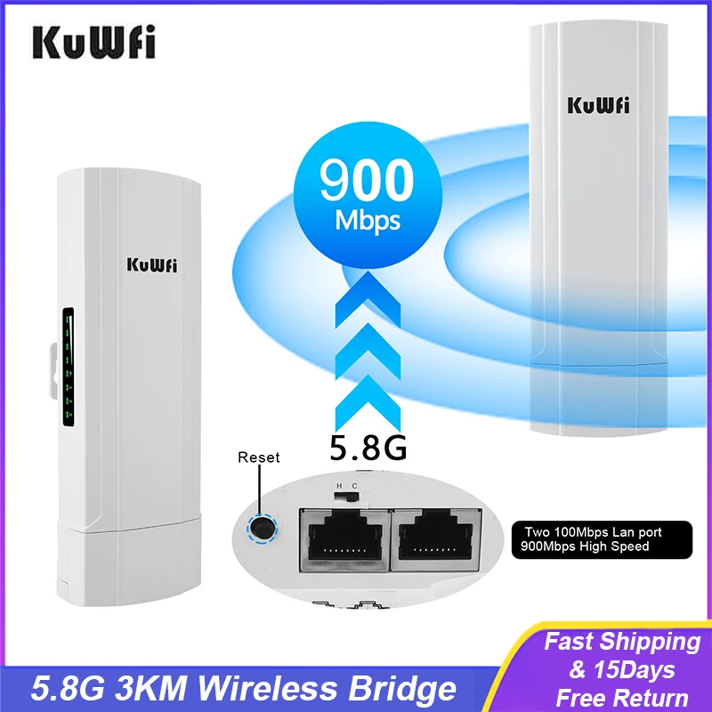 KuWFi 5.8G WiFi Bridge 900Mbps 3KM PTP Acesso Sem Fio Ao Ar Livre CPE ...