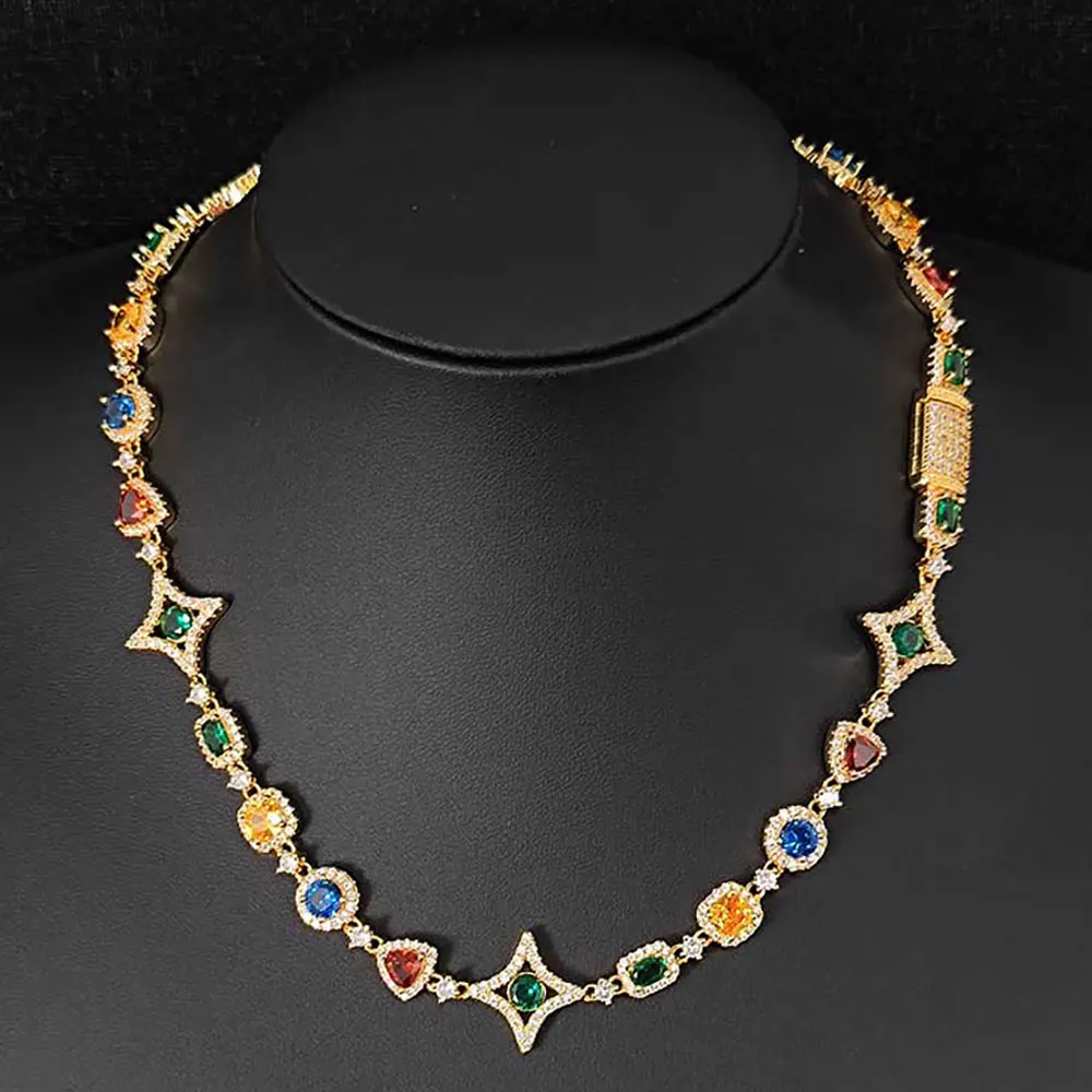 Hip-Hop-Jewelry-Women-Colored-Zircon-Iced-Out-Necklace-Green-Blue-Red ...