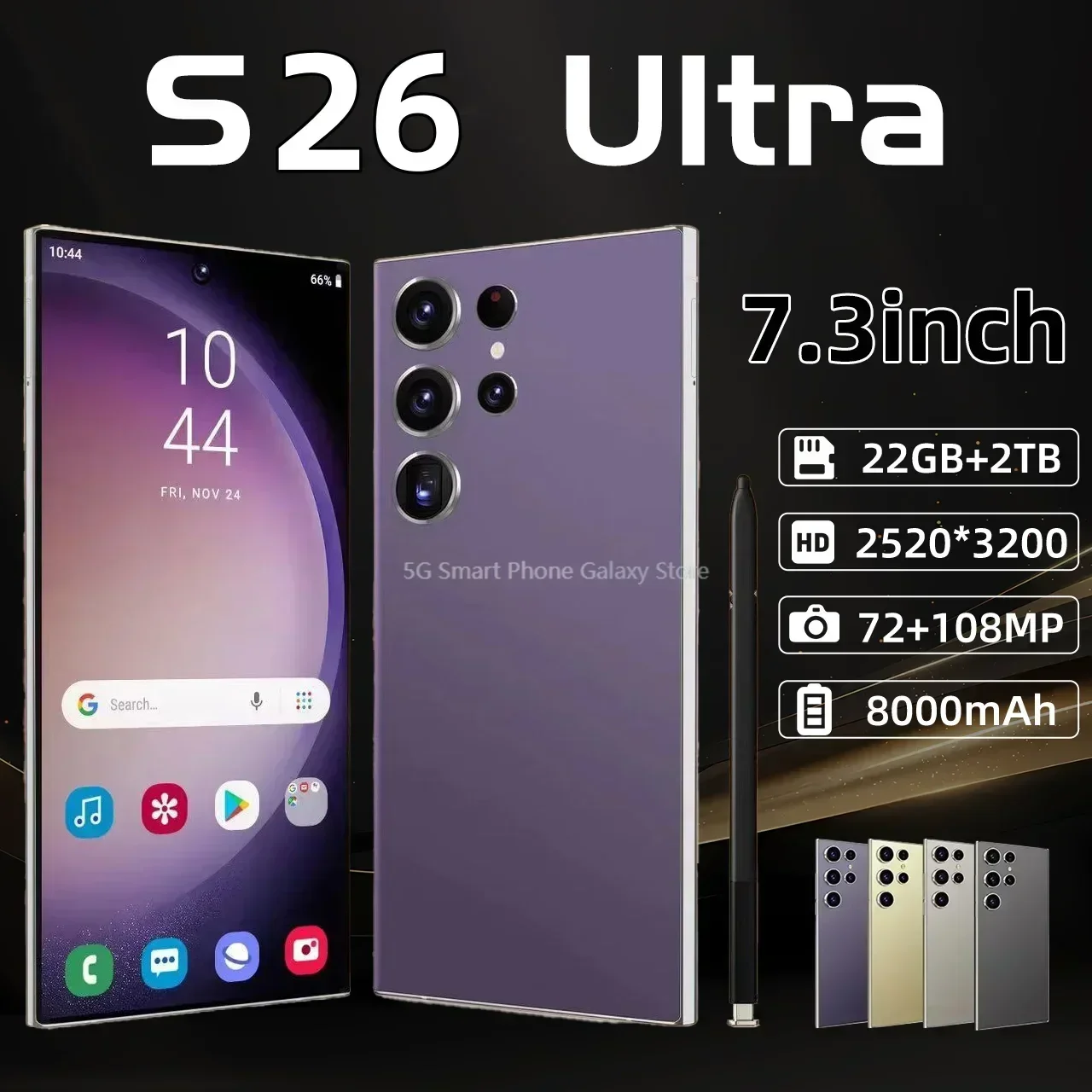 Nuevo-tel-fono-inteligente-S26-Ultra-reconocimento-facial-7-3-polegadas-HD-5G-Snapdragon8Gen3 ...