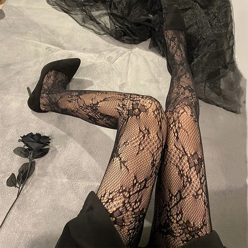 Women Sexy Fishnet Rattan Stockings Club Party Anti-Snagging Flowers ...