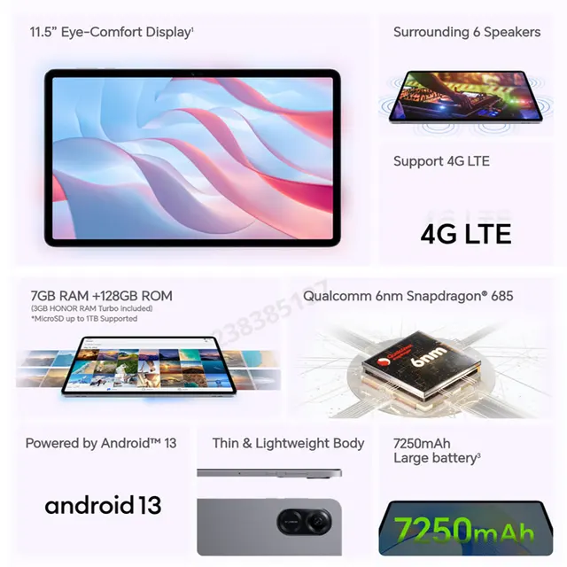 Global Version HONOR Pad X9 4G LTE 11.5” 120Hz Large Screen Snapdragon ...