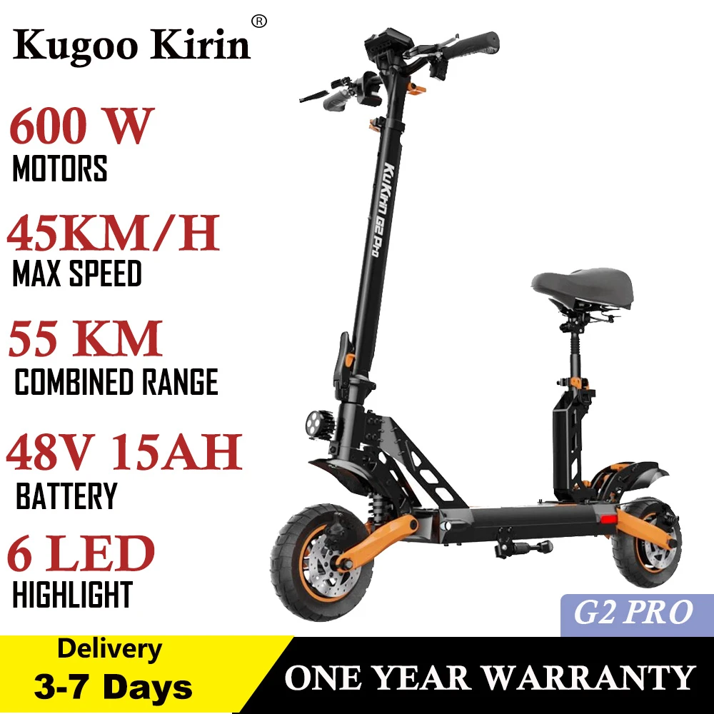 NEW KuKirin G2 PRO Electric Scooter 600W E-Scooter with Removable Seat ...