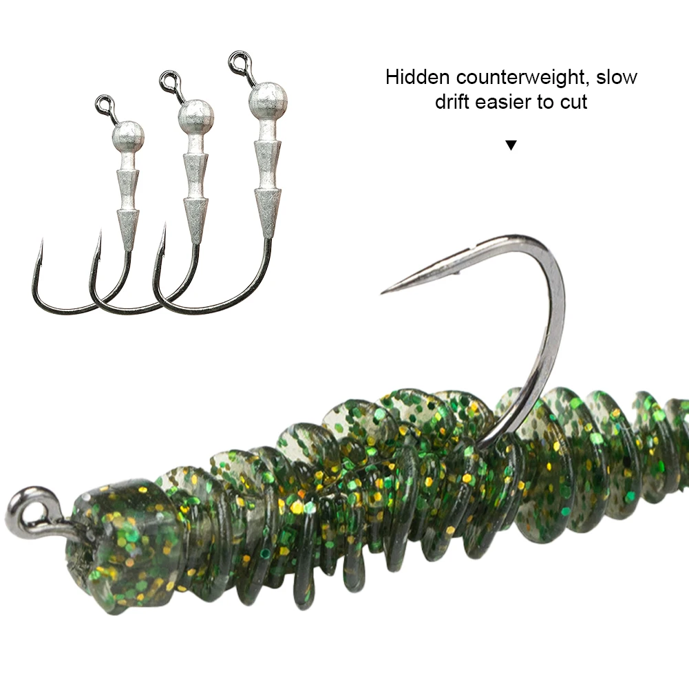 5Pcs Fishing Weighted Worm Hooks for High Carbon Steel Lures Jig Head ...