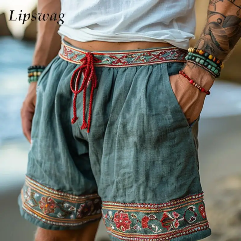 Bohemian-Style-Florals-Patchwork-Shorts-Men-Summer-Casual-Drawstring ...