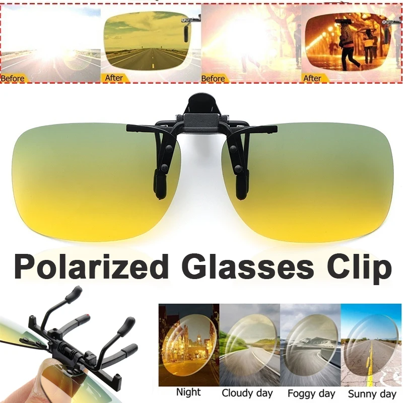 UV400 Day Night Vision Driving Clip on SunglassesFlip up Anti Glare Sun ...