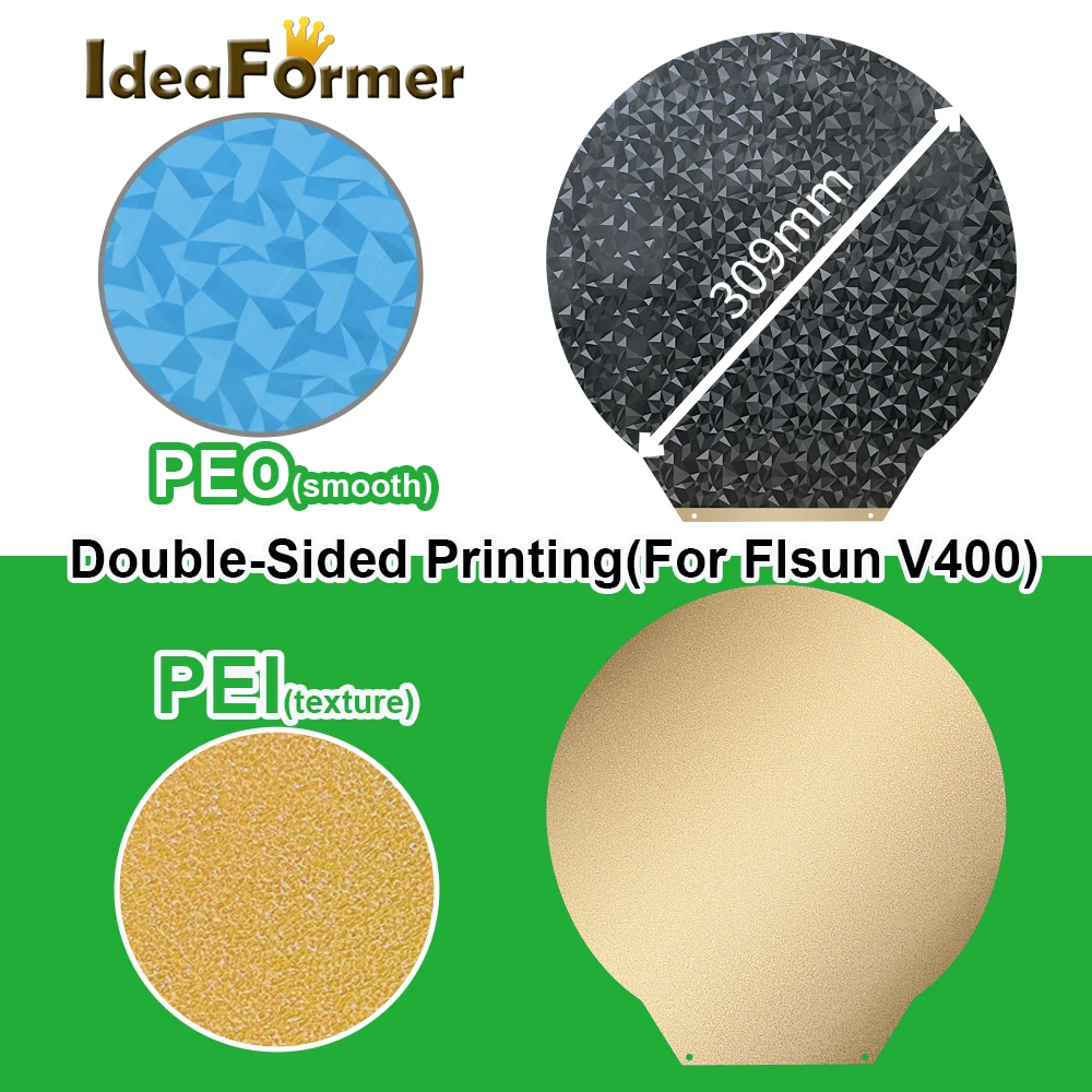 For Flsun V400 3D Printer Build Plate Round Dia 309mm Textured PEI ...