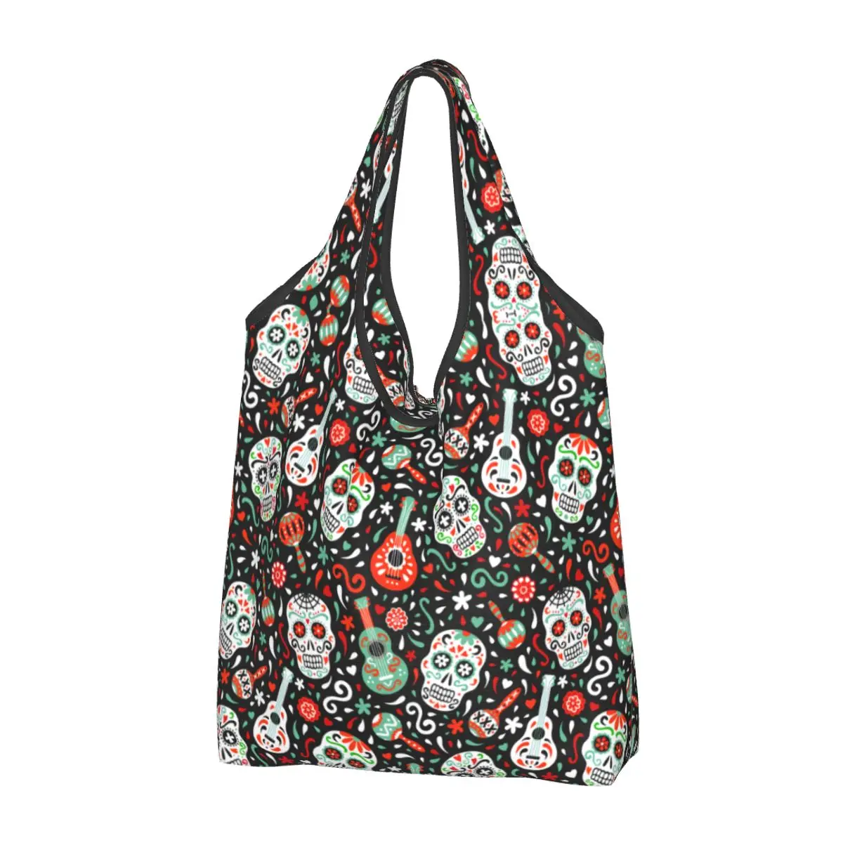 Cute-Day-Of-The-Dead-Sugar-Skull-Shopping-Tote-Bags-Portable-Mexican ...