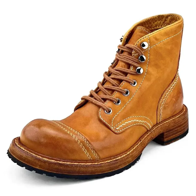 British Style Genuine Leather Outdoor Hiking Work Motorcycle Boots Men ...