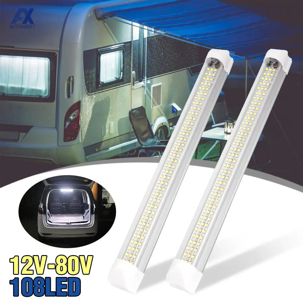 2x LED Interior Light Strip Bar 12V 80V 6W 108 LEDs SMD ON/OFF Switch ...