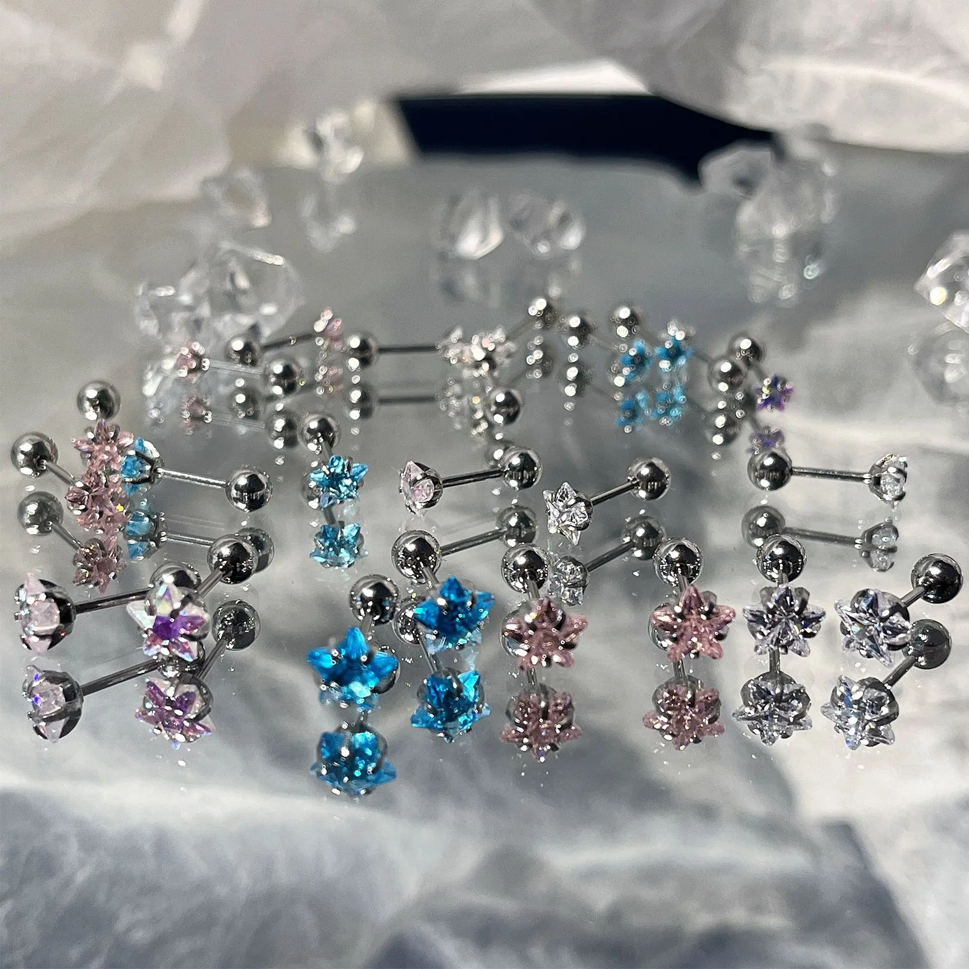 Pendientes de acero inoxidable para mujer, aretes pequeños de cristal ...