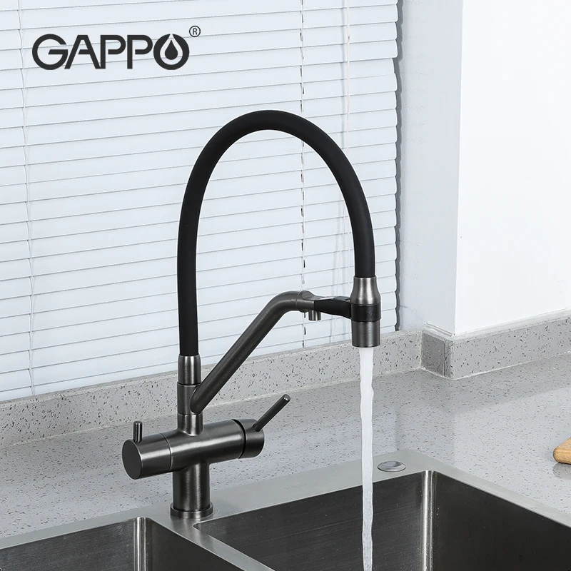 Gappo Black Kitchen Faucets with Filtered Water Brass Purifier Faucet Deck Mounted 360 Degree ...