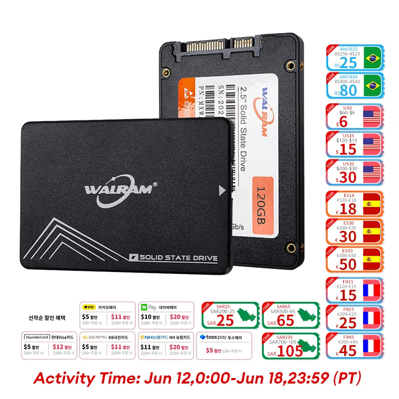 WALRAM 솔리드 스테이트 드라이브 디스크, 노트북 데스크탑용 SSD 1T, 240 GB, 120 GB, 2TB, 256GB ...