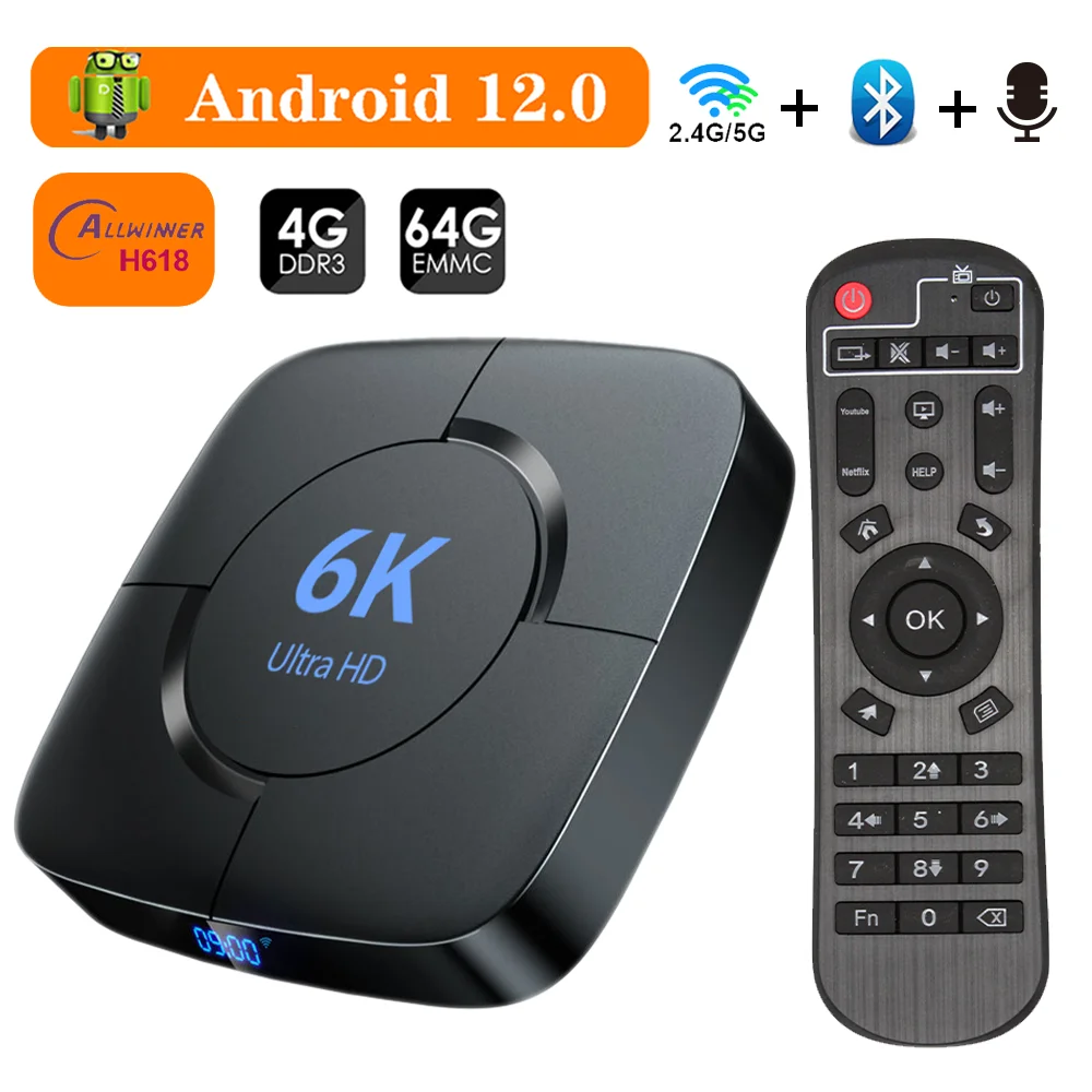 Smart Android TV Box Android 12 4GB 32GB 64GB 2.4G/5GHz Wifi Bluetooth ...