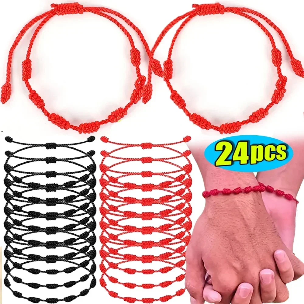 2/24pcs 7 Knots Red Black String Bracelet for Woman Men Lucky Amulet ...