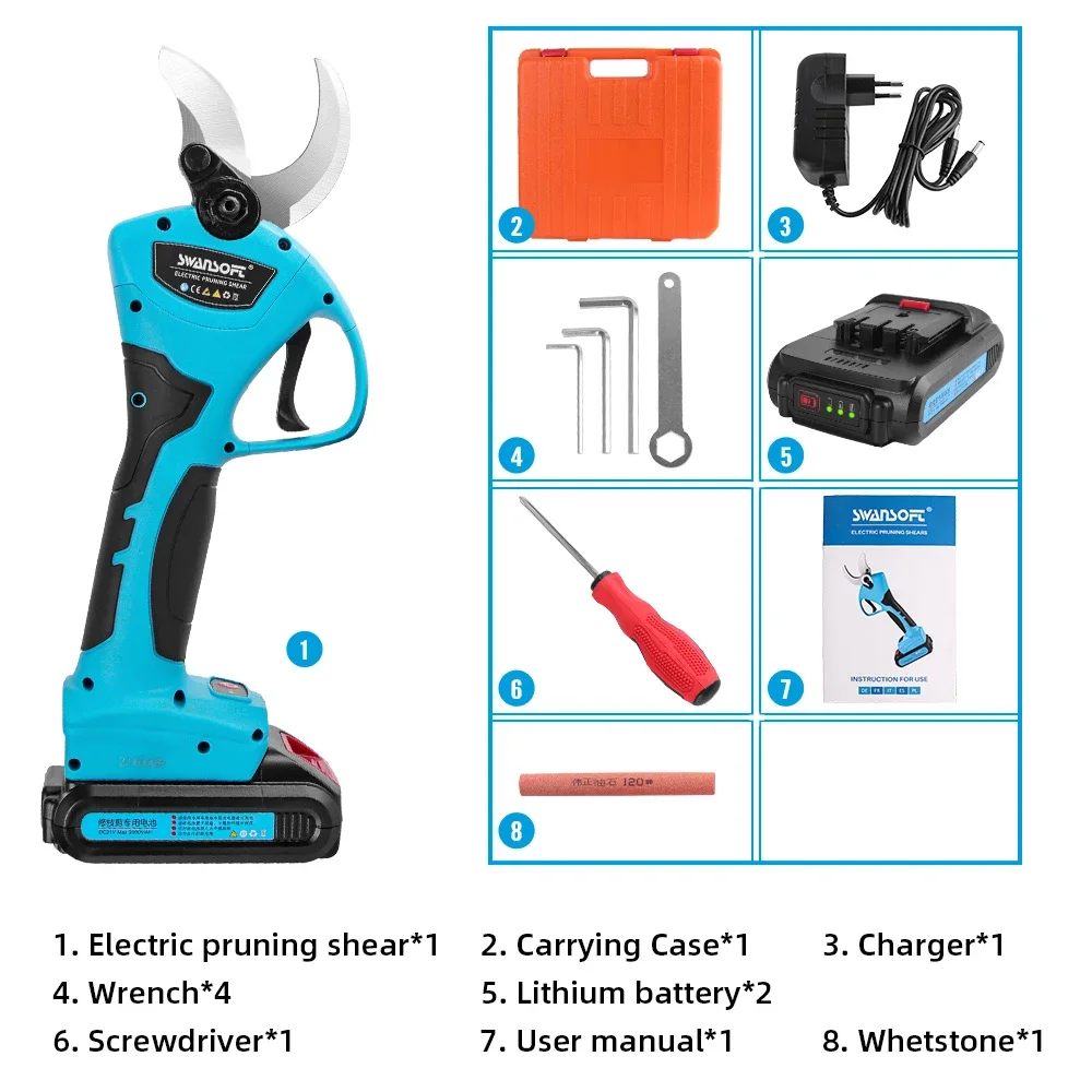 SWANSOFT SUCA 40mm Lithium Battery Pruning Scissors / SC8605 Pruner ...