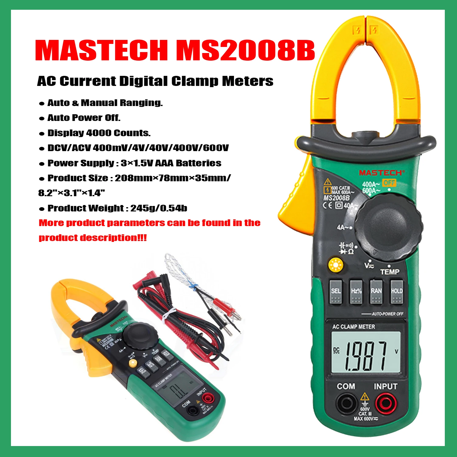 MASTECH-medidor-de-bra-adeira-digital-CA-DCVoltage-MS2115A-MS2115B-MS2015A-MS2015B-MS2008A ...