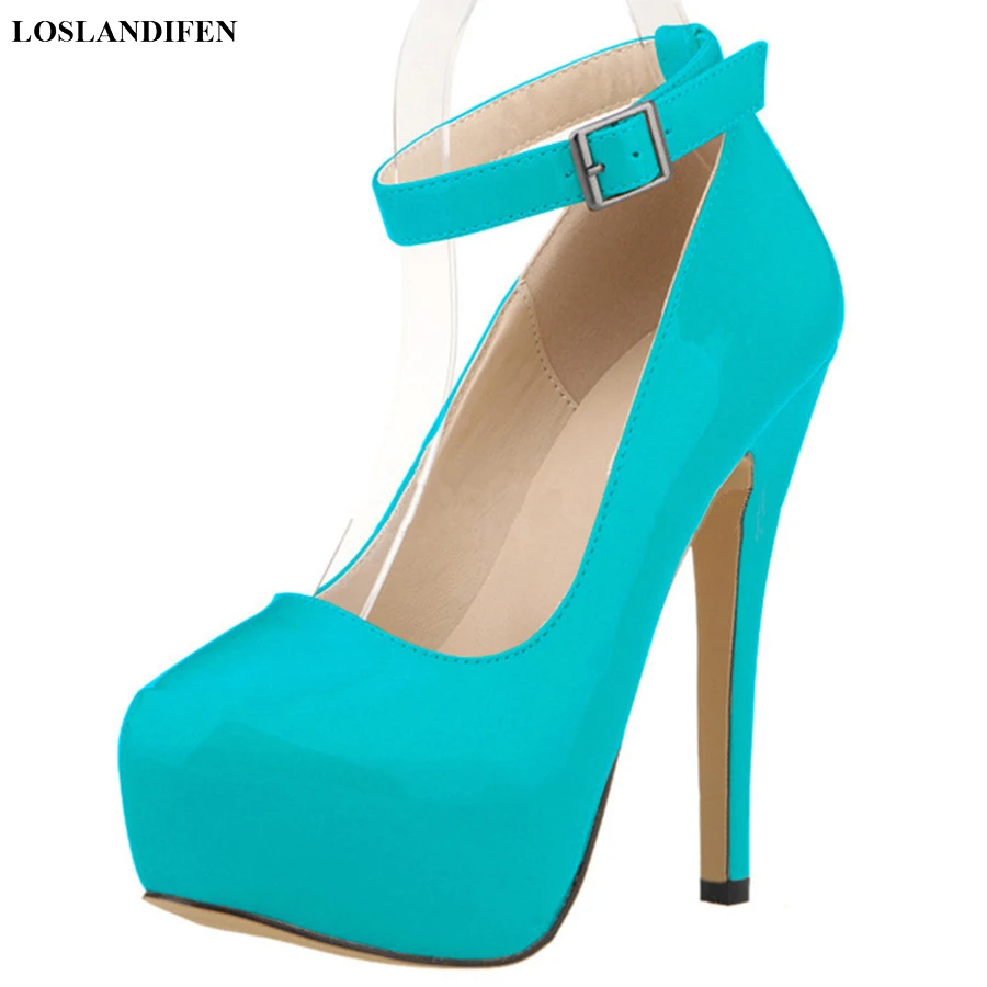 Super High Heels 14cm Platform Shoes Women Candy Color Patent Leather ...