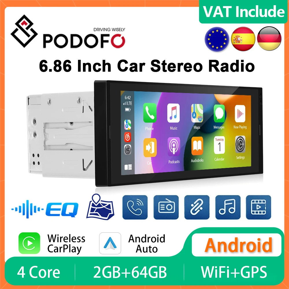 Podofo-Wireless-CarPlay-Android-Radio-6-86-Universal-Car-Multimedia ...