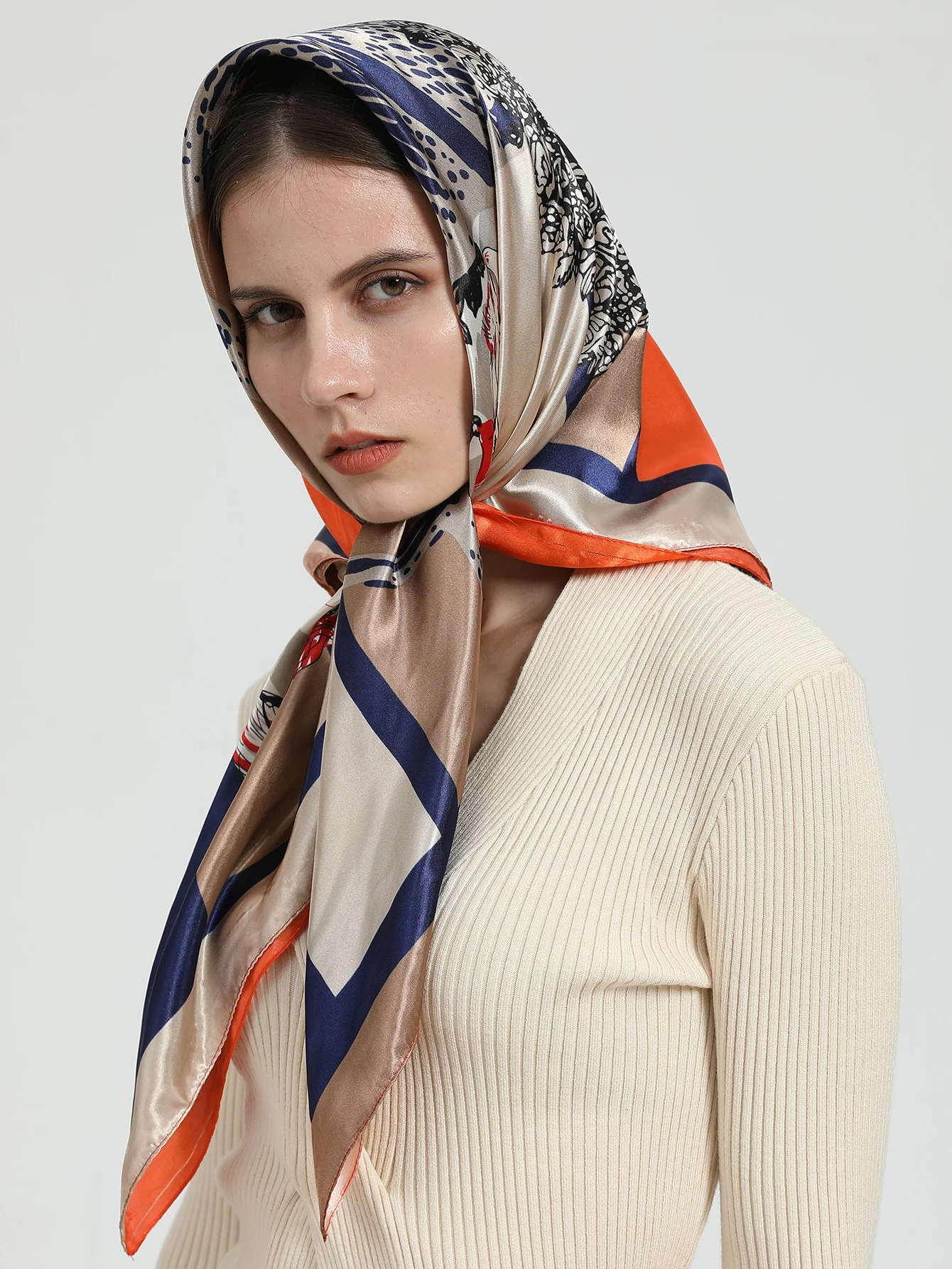 Fashion Kerchief Hair Scarf For Women Floral Print Silk Satin Hijab ...