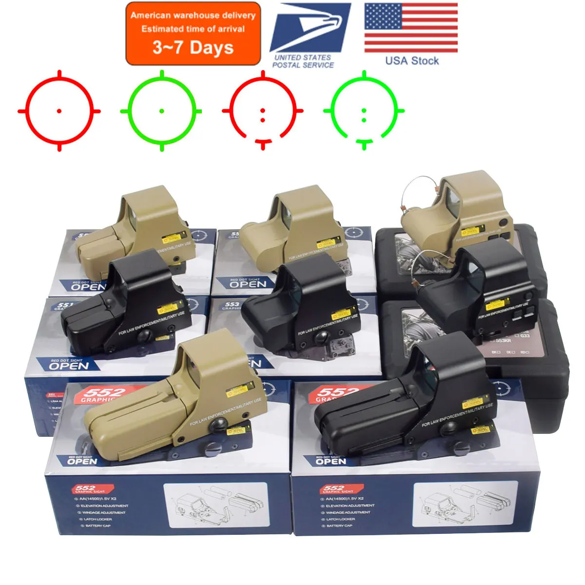 Tactical-551-552-553-558-Red-Green-Dot-Holographic-Sight-Unity-Scope ...