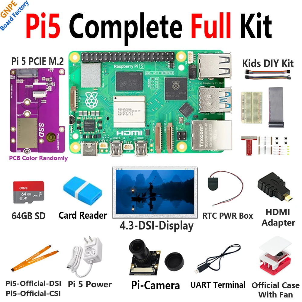 Raspberry-Pi-5-Complete-Full-Kit-PCIE-NVME-SSSD-LCD-CASE-Power-DIY-UART ...