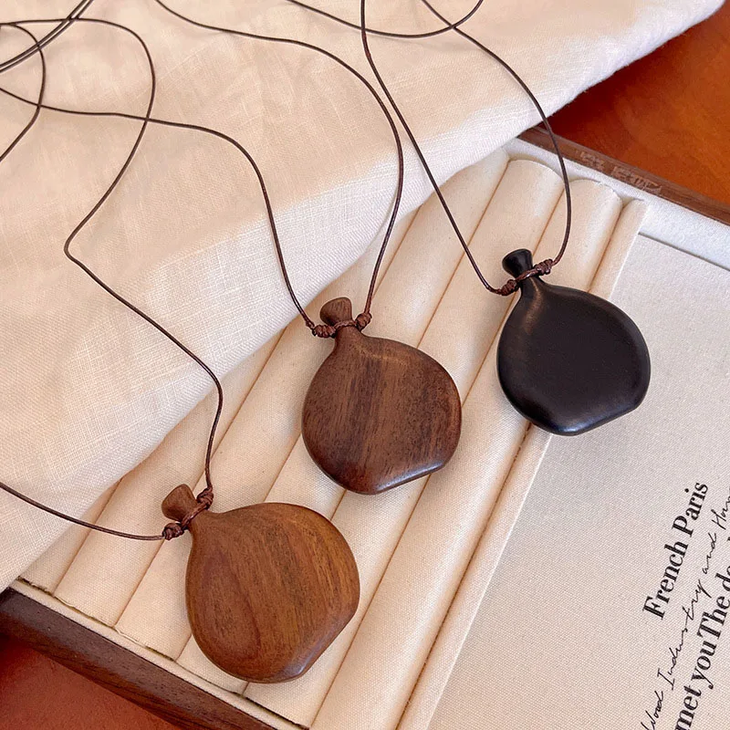 New Cute Brown Black Color Wood Flagon Long Pendant Necklaces ...