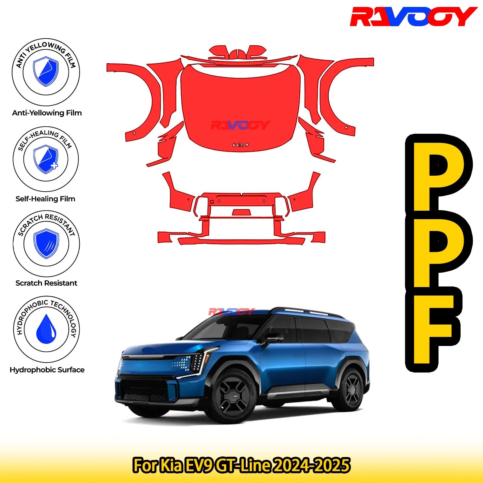 For Kia EV9 GT-Line 2024-2025 Glossy Matte Black Precut front PPF Kit ...