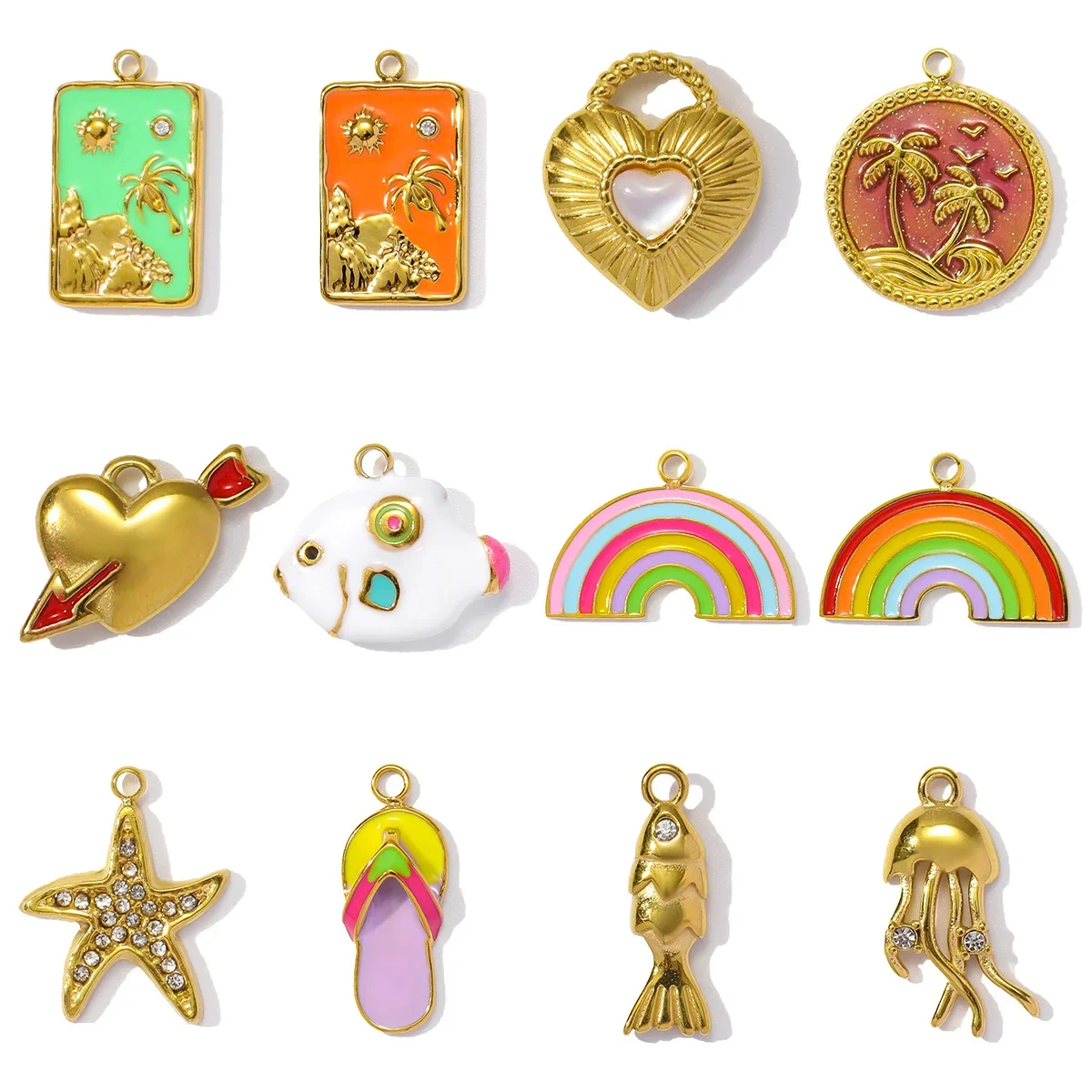 3pcs/Lot Stainless Steel Enamel Plam Sun Diy Charms Woman Rainbow Flip ...