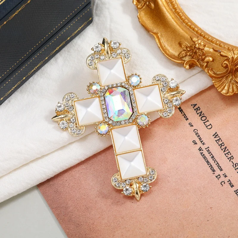New Rhinestone Cross Brooches For Women Baroque Style 5 Colors ...