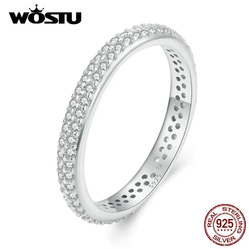 WOSTU 925 Sterling Silver Multi Clear Zircon Wedding Rings For Women European Simple Eternity ...
