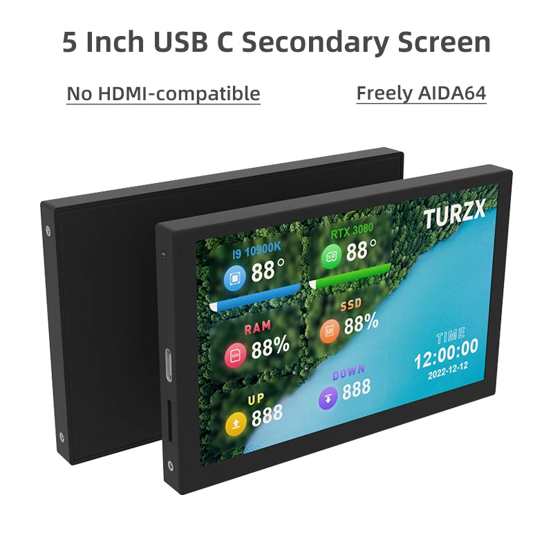 5 Polegada Ips Tipo-c Tela Secundária Computador Cpu Gpu Ram Hdd ...