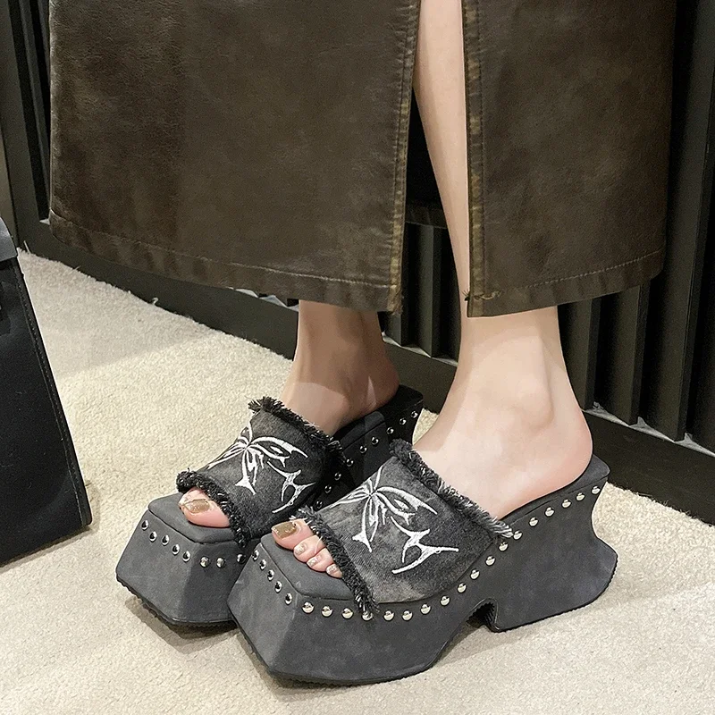 2024-New-Goth-Platform-Sandals-For-Women-Denim-Butterfly-Fashion-Metal ...