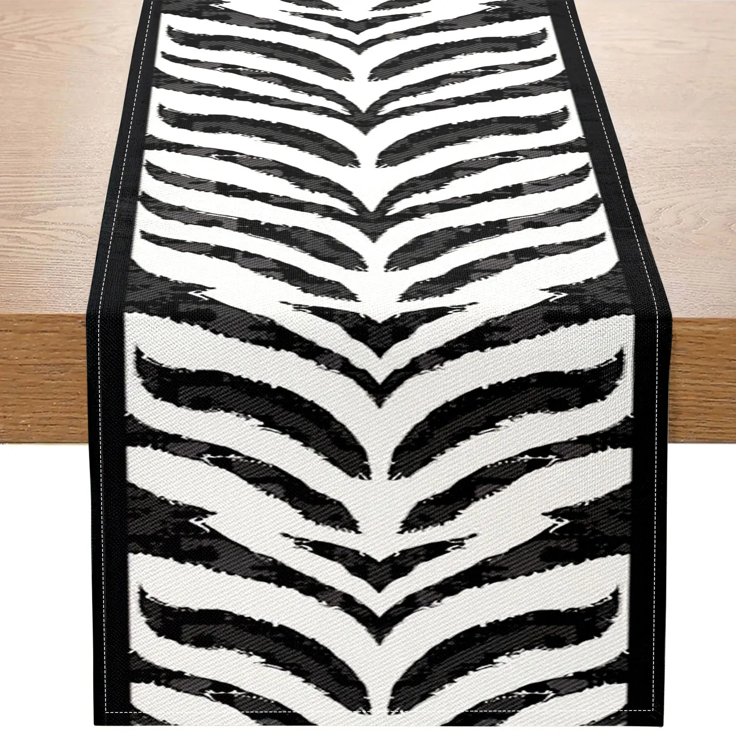 1 Piece Zebra Print Themed Table Runner, Black and White Zebra Pattern ...