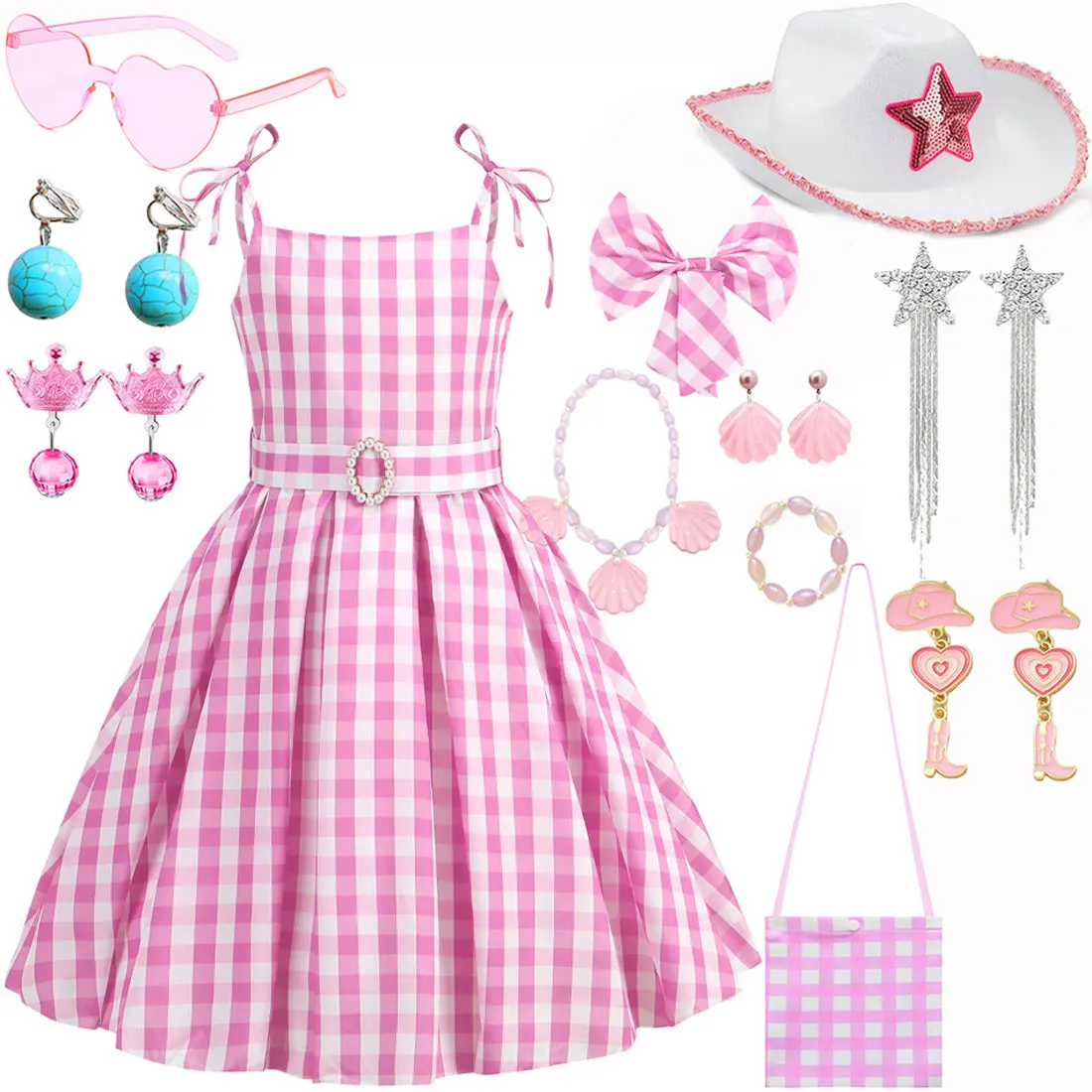 Disney Girls Pink Princess Movie Costume Summer Girl Casual Plaid Pink ...