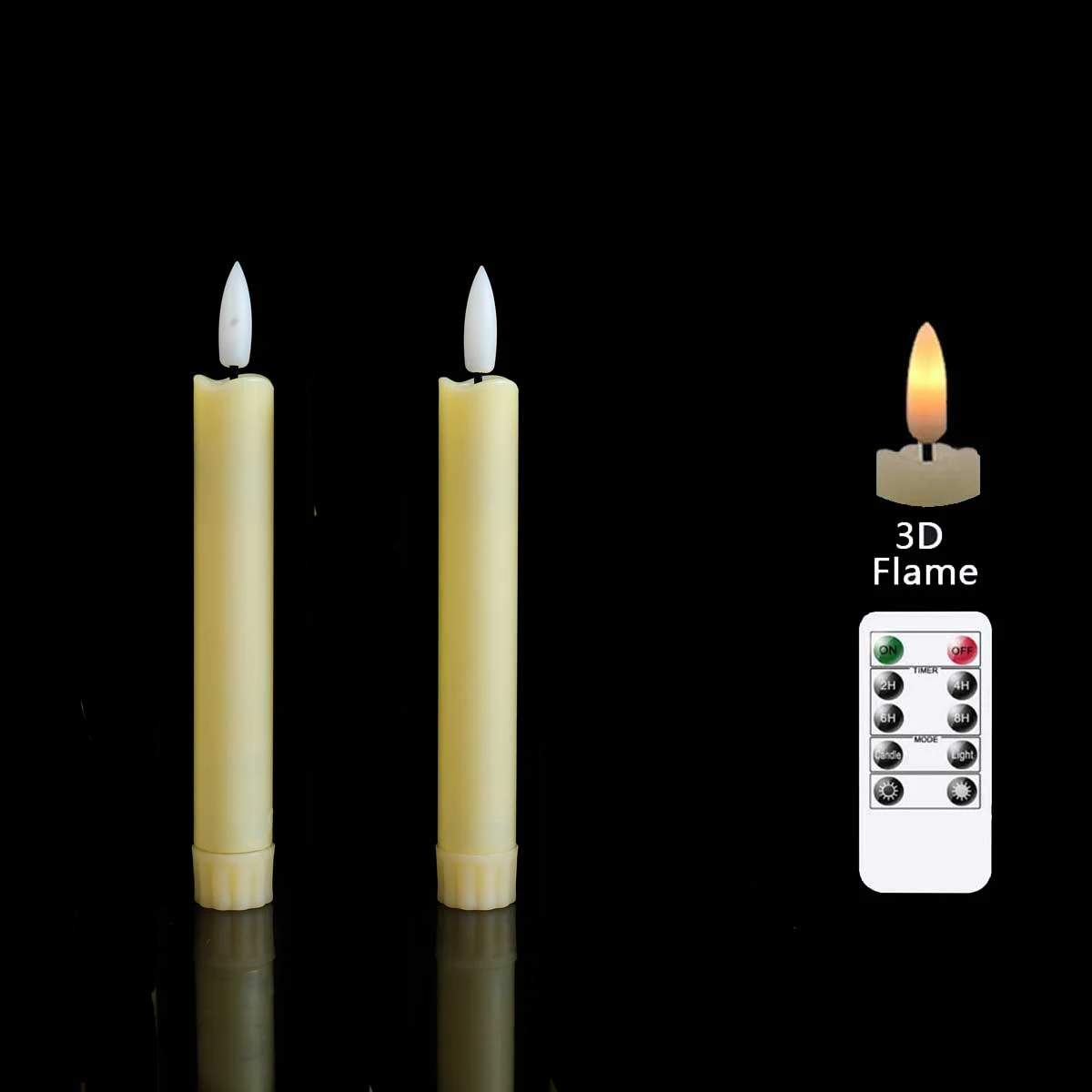2-Pieces-Remote-Control-Beige-Black-Short-LED-Taper-Decorative-Candles ...