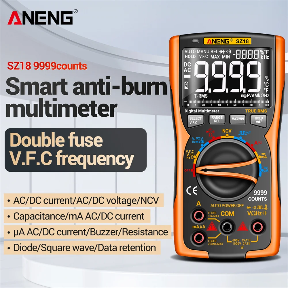 ANENG 9999 전문 트루 RMS 아날로그 테스터 멀티미터, DIY 트랜지스터 커패시터, NCV 테스터, Lcr 미터, 디지털 멀티미터, SZ18|멀티미터 ...