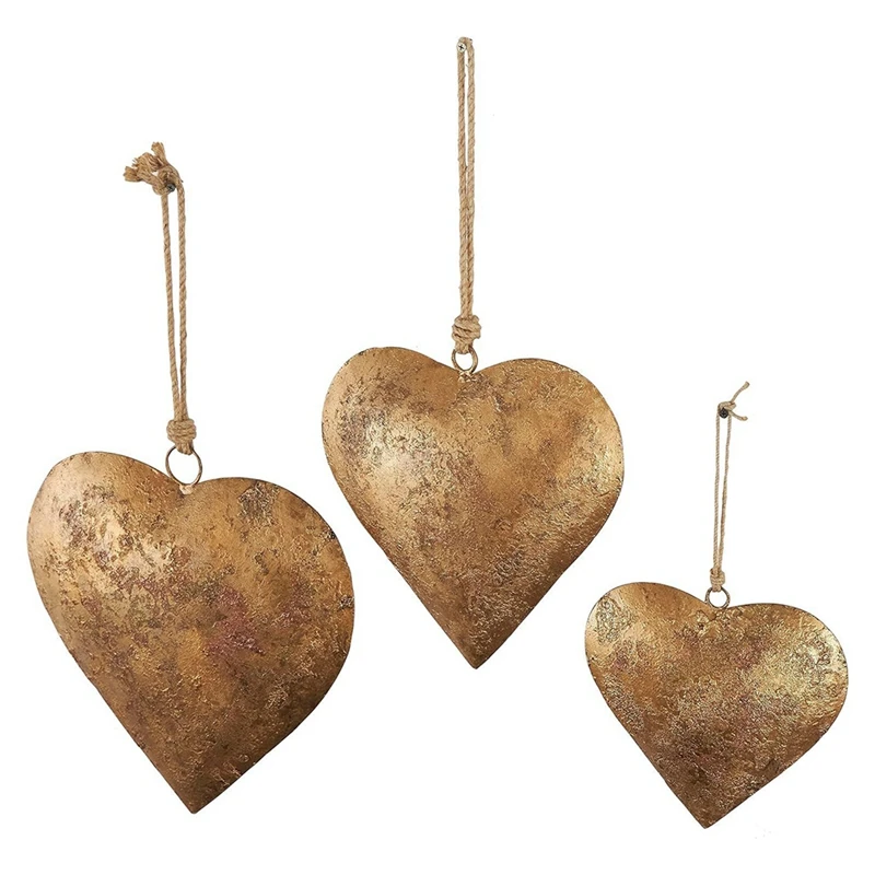 1Set-3D-Metal-Heart-Shaped-Decorative-Bell-Yellow-Metal-Aged-Brass ...