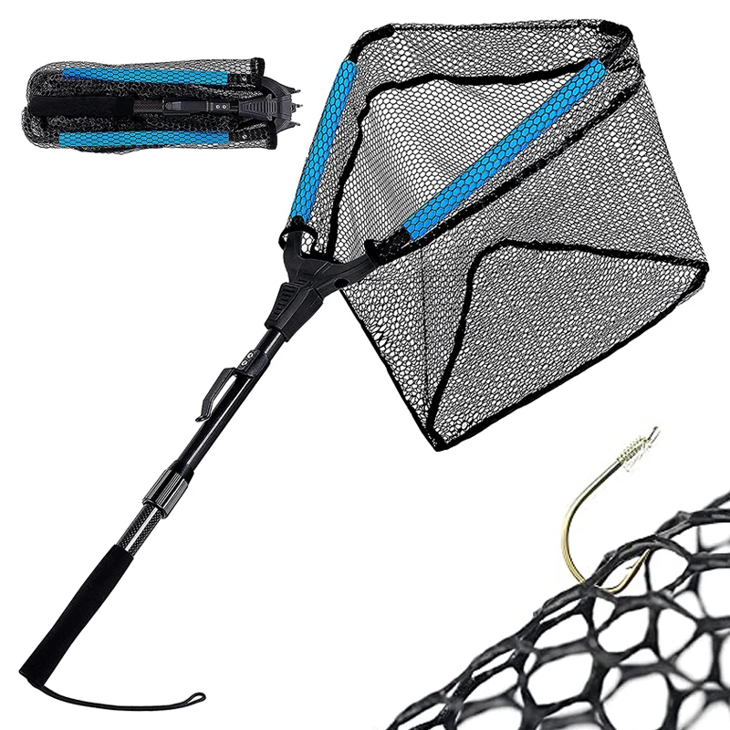 Foldable-Triangle-Floating-Fishing-Net-Rubber-Coated-Landing-Net-Pole ...