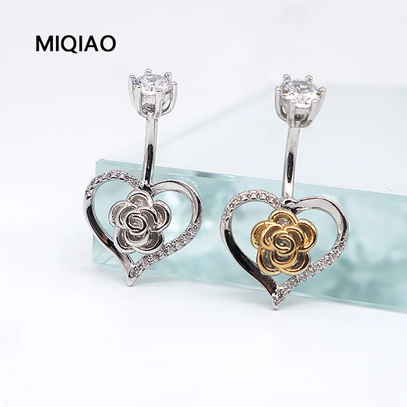 Body Decorations 925 Sterling Silver Golden Rose Flower Heart Belly ...