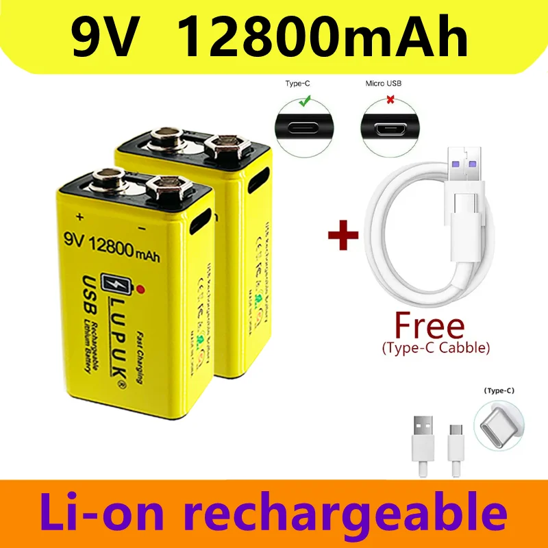 2023-9V-12800mAh-Li-ion-Battery-Micro-USB-Batteries-9V-Lithium-For ...
