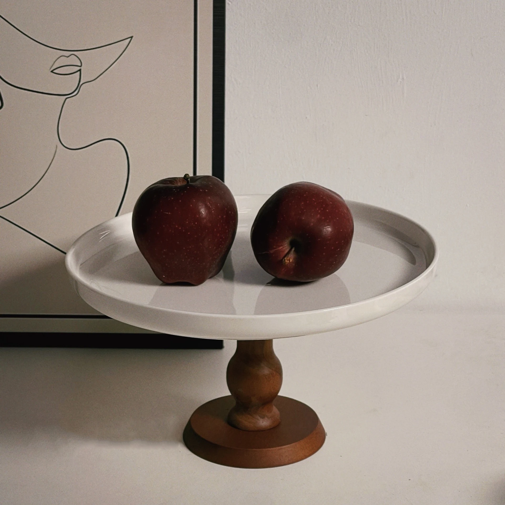 French-Vintage-Ceramic-High-Foot-Plate-Wooden-High-Foot-Ceramic-Plate ...