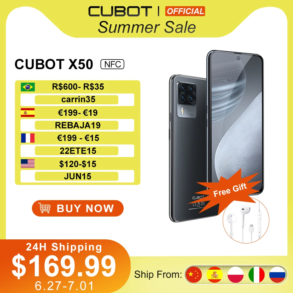 Cubot X50 Smartphone 8GB RAM 128/256GB ROM 64MP Quad Camere 6.67" FHD+ ...