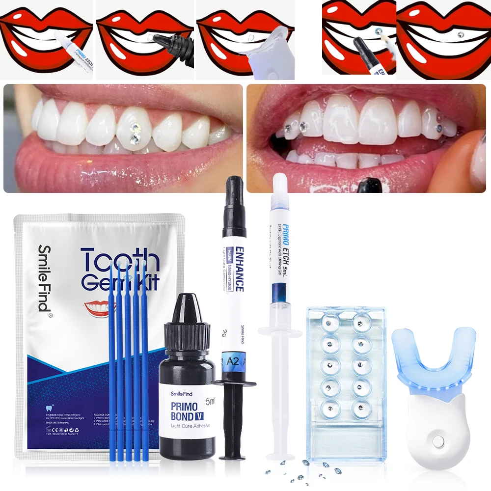 Kit de gemas de dientes con luz de curado y pegamento, joyería Dental ...
