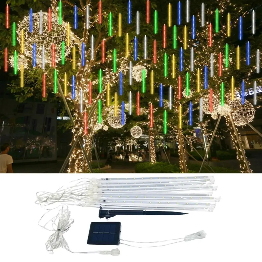 Multicolor-Solar-LED-Christmas-Lights-Waterproof-8-Tube-Meteor-Shower ...