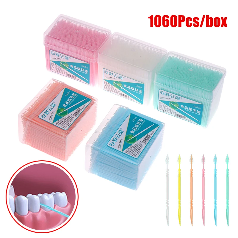 1060pcs/Bag Double-Ended Fish Bone Shaped Disposable Plastic Toothpick ...