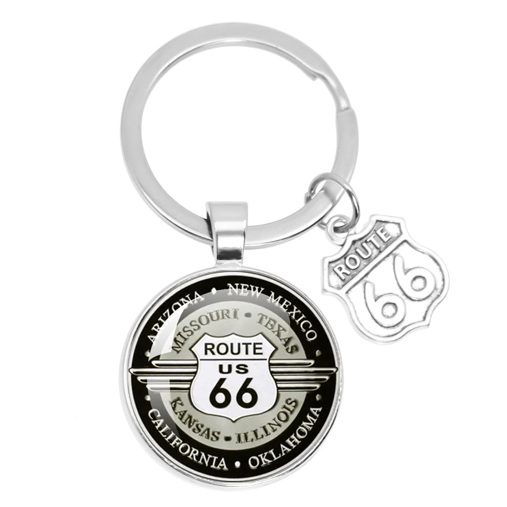 ROUTE-66-Keychain-Motorcycle-Car-Key-Chain-Handmade-Art-Photo-Glass ...