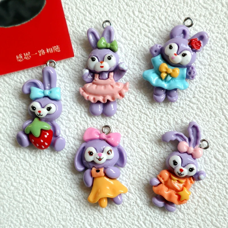10PCS Cartoon Rabbit Resin Pendants. Cute Trendy Animal Charm for DIY ...