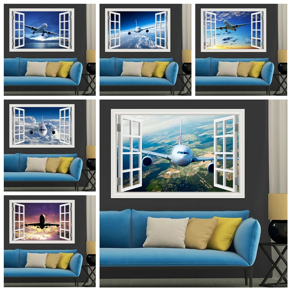 3D Airplane Removable Wall Sticker, Vinyl Art Mural, Large Size Window ...